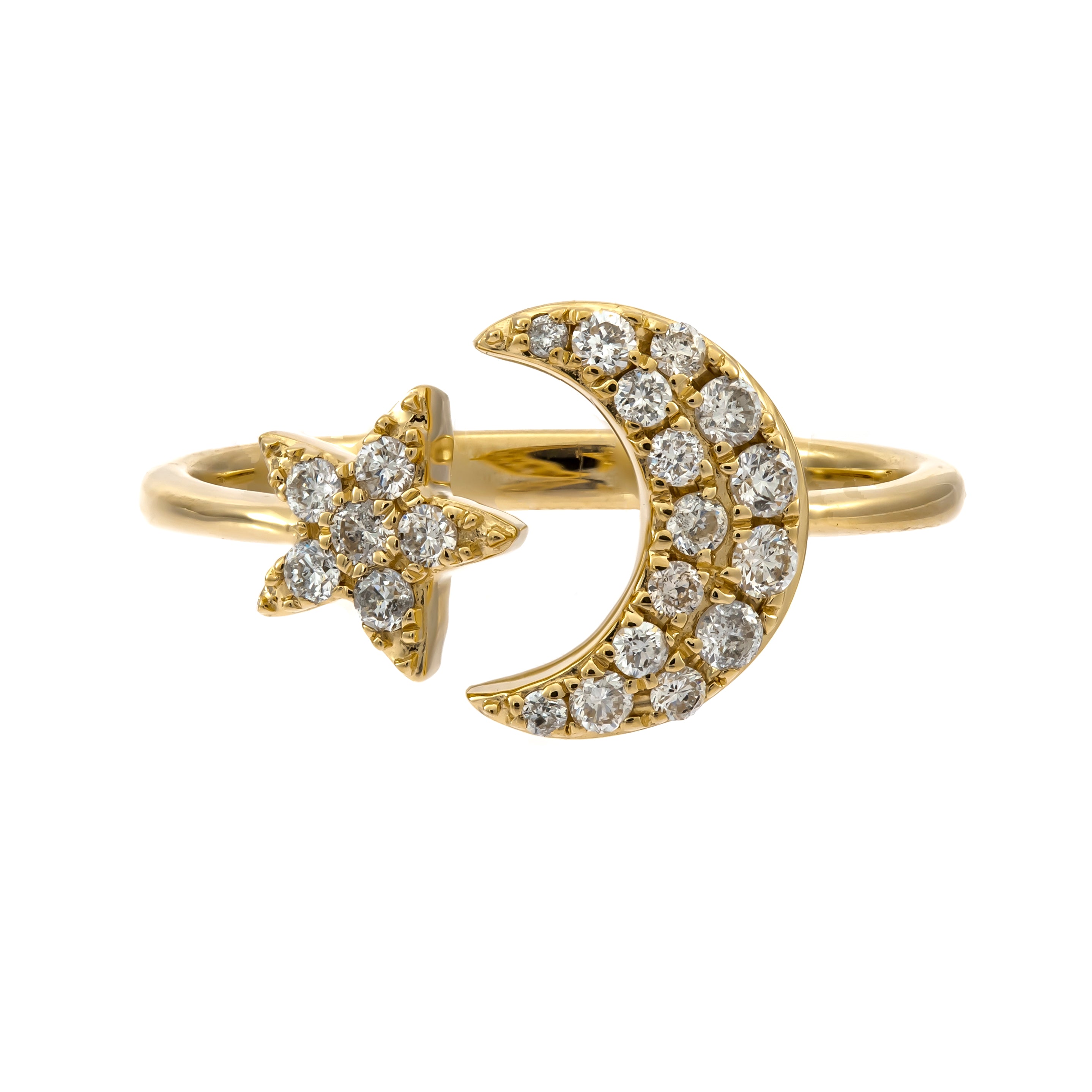 14K Yellow Gold Moon & Star Diamond Ring – cirari